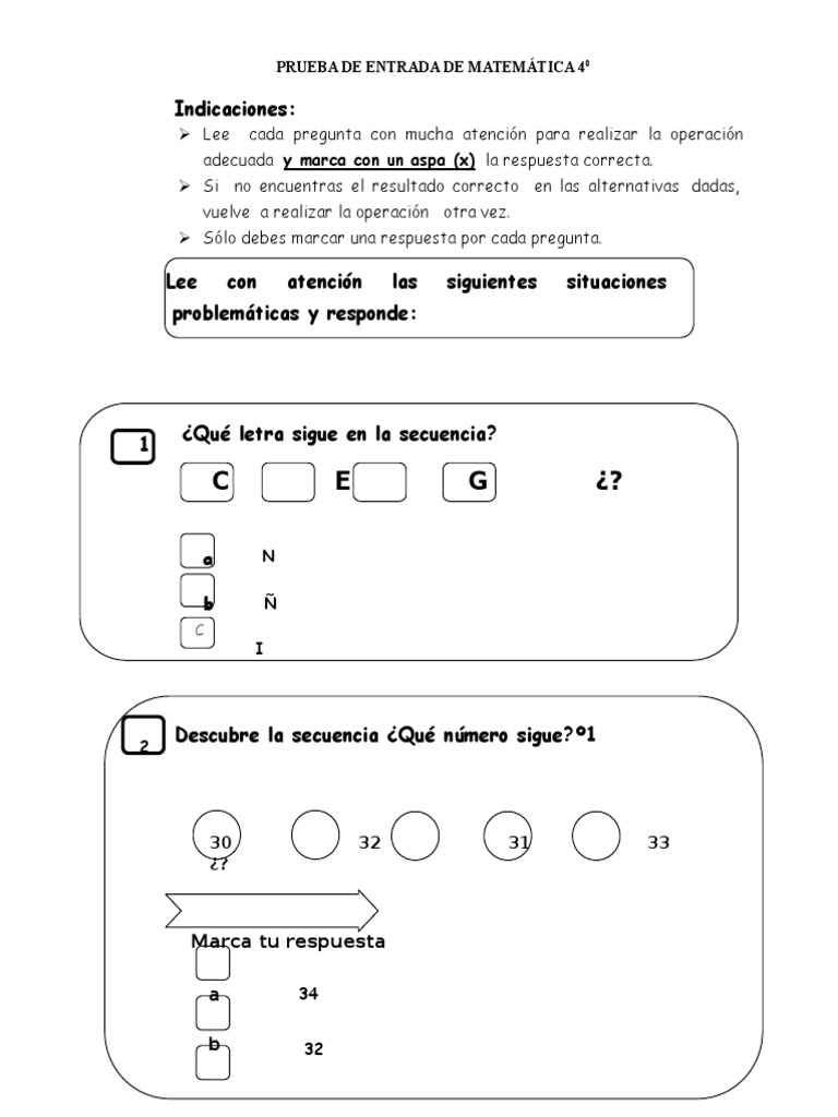 PRUEBA Matematica 4to Grado | PDF | Deportes | Agricultura