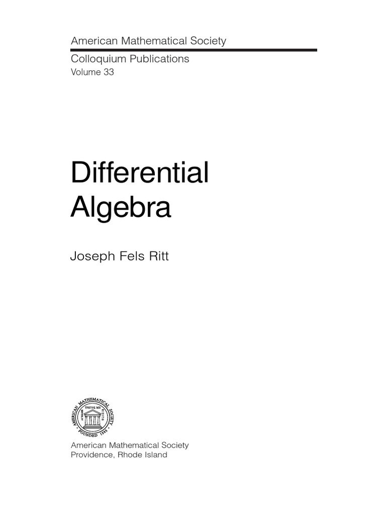 Differential Algebra by Joseph Fels Ritt | PDF