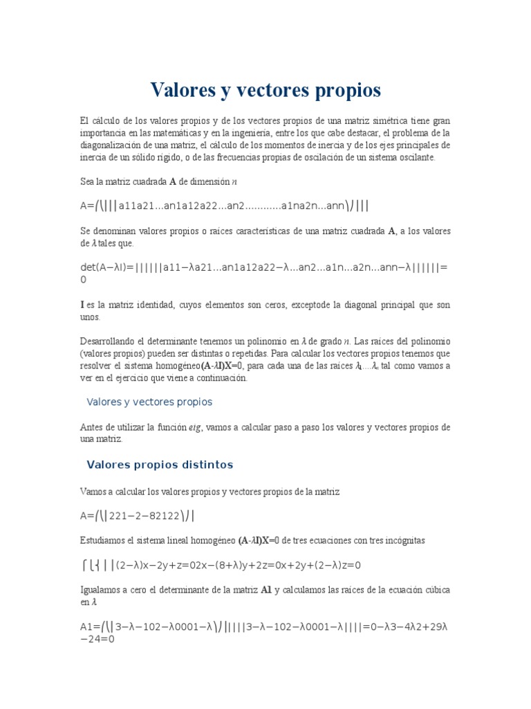 Valores y Vectores Propios Con Matlab | Descargar gratis PDF | Valores propios y vectores ...