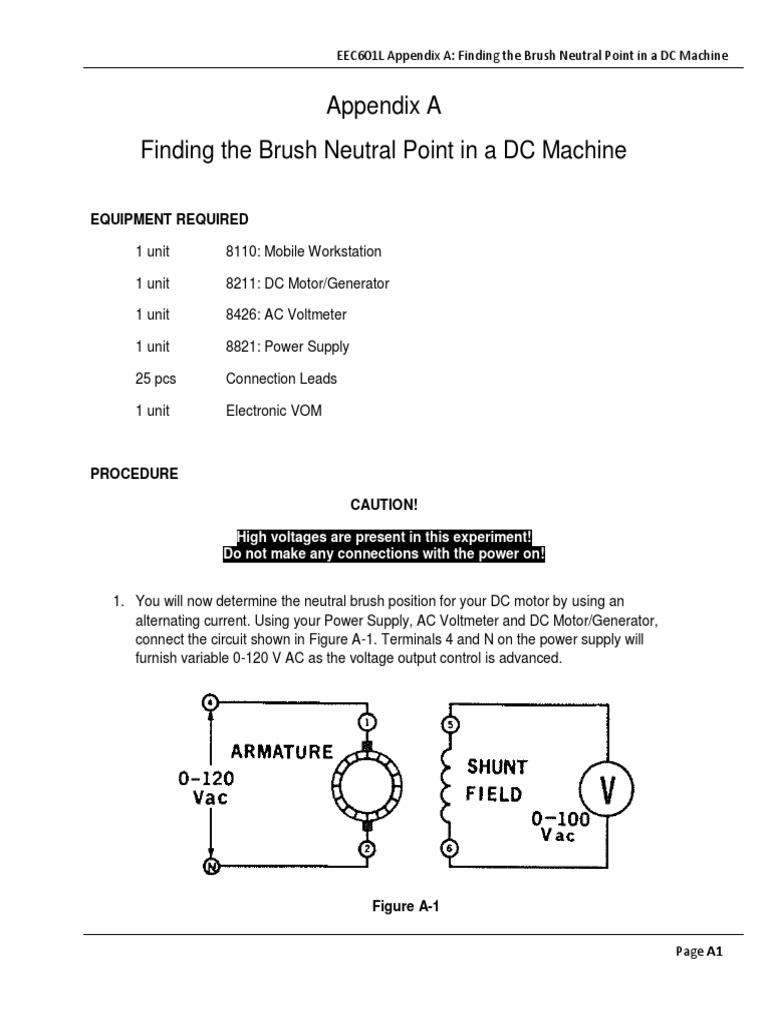 Appendix A Finding The Brush Neutral Point in A DC Machine: Equipment ...