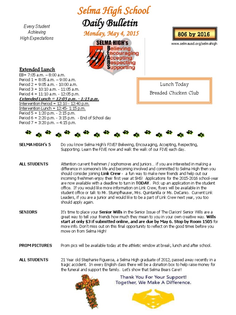 SHS Daily Bulletin 5-4-15 | PDF | Prom | Clothing