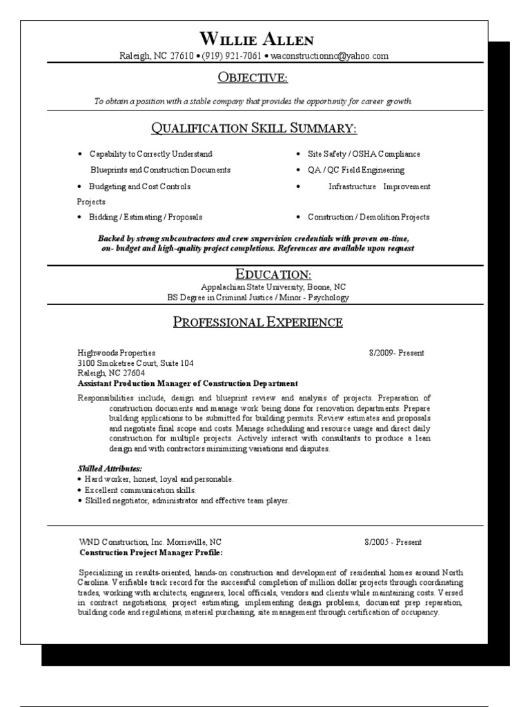 Willie Allens New Resume | PDF | Construction Bidding | Accounts Payable