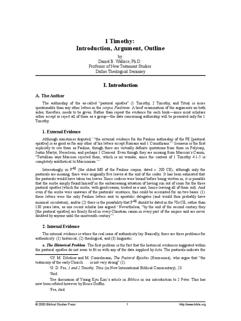 1 Timothy - An Outline For Study | PDF | Paul The Apostle | Elder ...