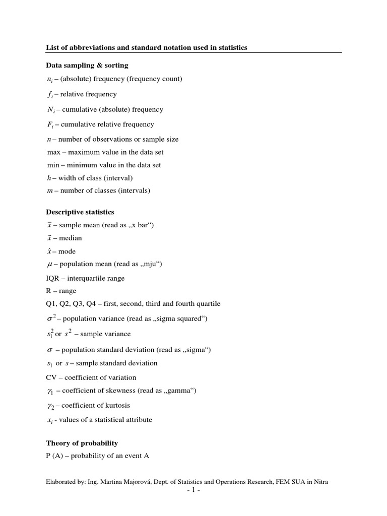 Statistical Notation and Abbreviations Guide | PDF | Teaching Methods ...