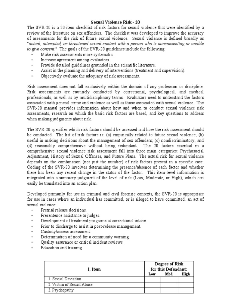 SVR 20 | PDF | Psychopathy | Violence