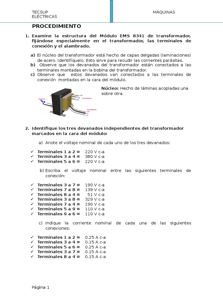 Lab1-El Transformador Monofásico | PDF | Transformador | Inductor