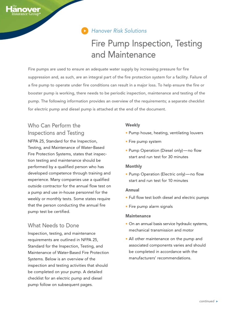 Fire Water Pump Checklist | Pump | Insurance