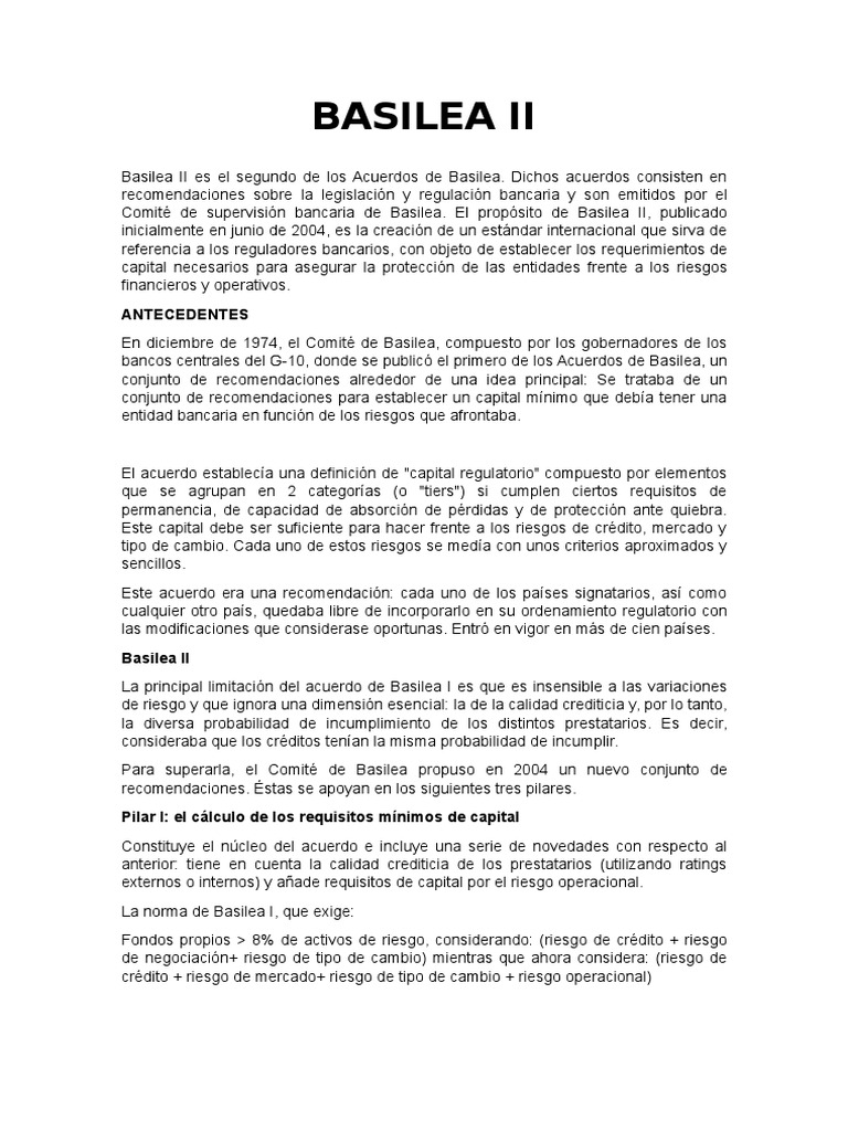 Acuerdo Basilea II: Requisitos y Pilar III | PDF | Basilea Ii ...