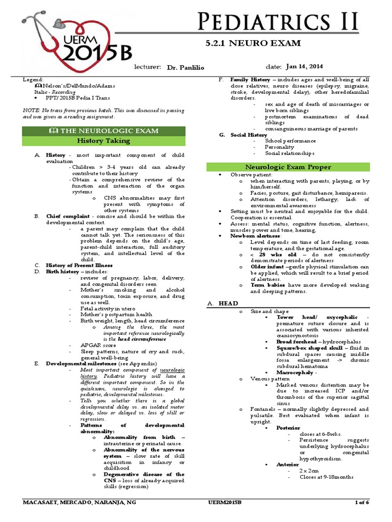 5pediatrics2.1 Neuro Exam Uerm2015b | PDF | Anatomical Terms Of Motion ...