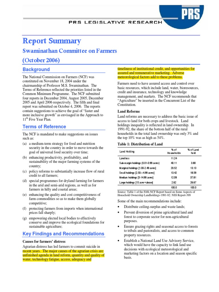 Swaminathan Committee | PDF | Agriculture | Food Security