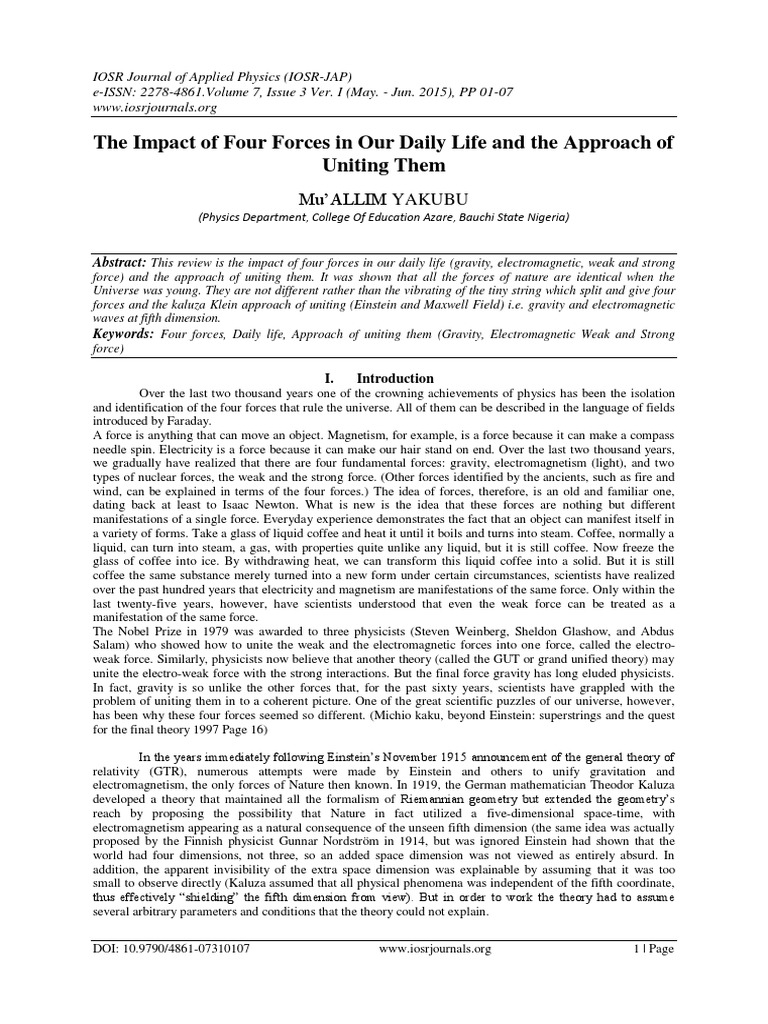 The Impact of Four Forces in Our Daily Life and The Approach of Uniting ...