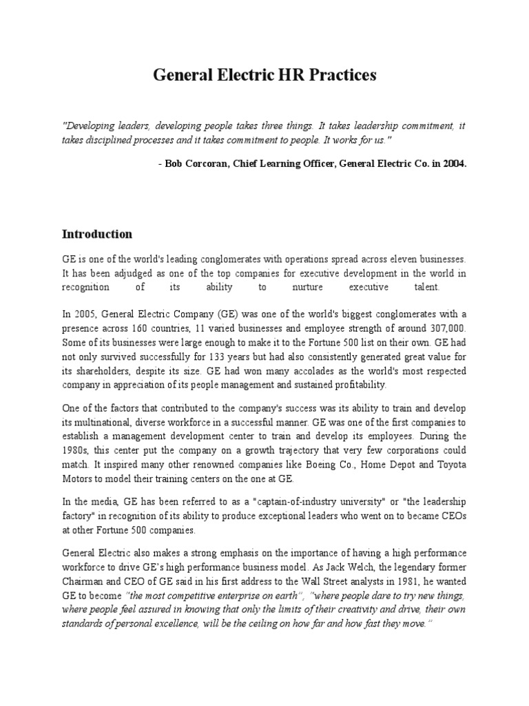 GE HR Practices | PDF | Recruitment | General Electric