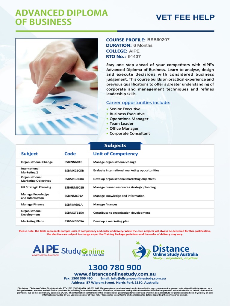Advanced Diploma of Business Course Online With Distance Online Study ...