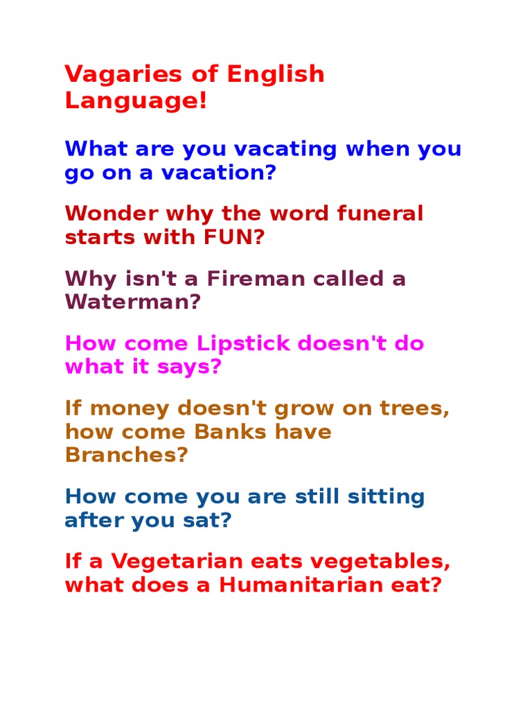Quirky Questions About English Language | PDF | Wellness