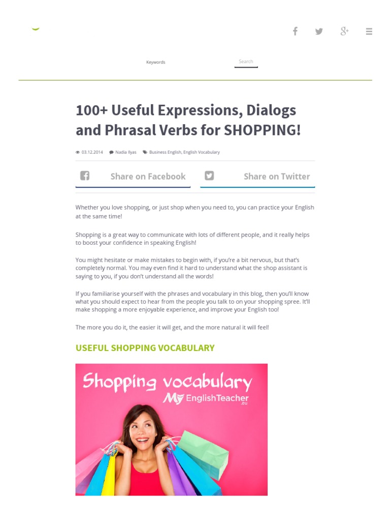 100+ Useful Expressions, Dialogs and Phrasal Verbs For SHOPPING! | PDF ...