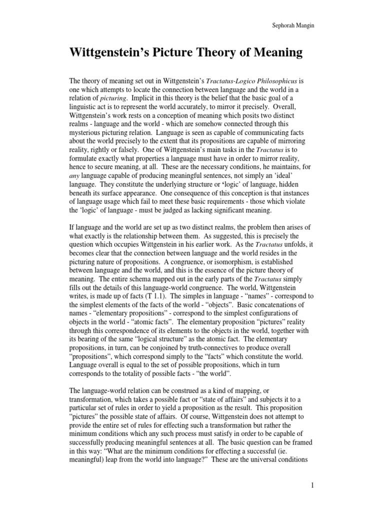 Wittgenstein's Picture Theory Explained | PDF | Proposition | Logic