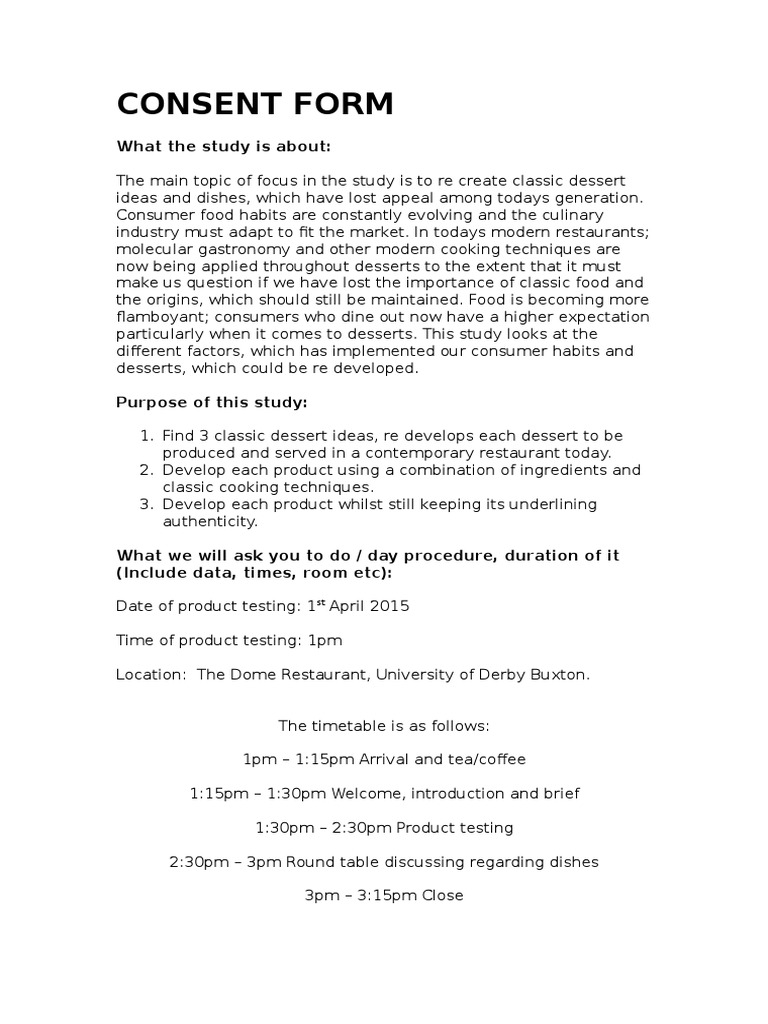 Consent Form: What The Study Is About | Download Free PDF | Food ...