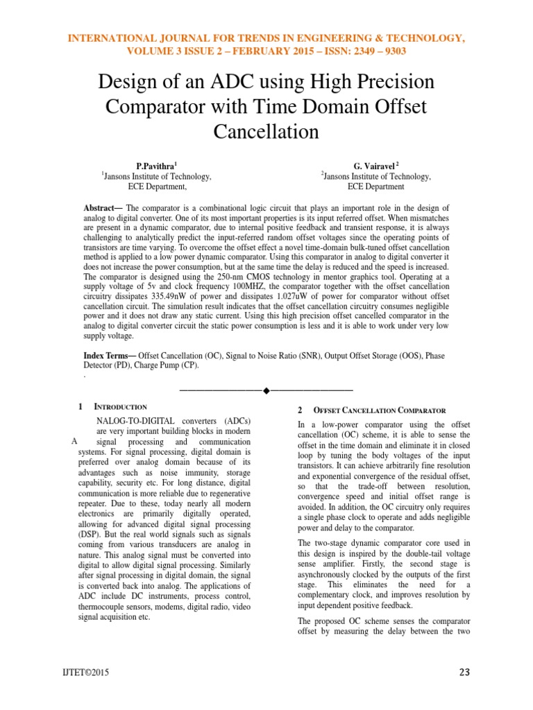 Design Of An Adc Using High Precision Comparator With Time Domain Offset Cancellation Pdf