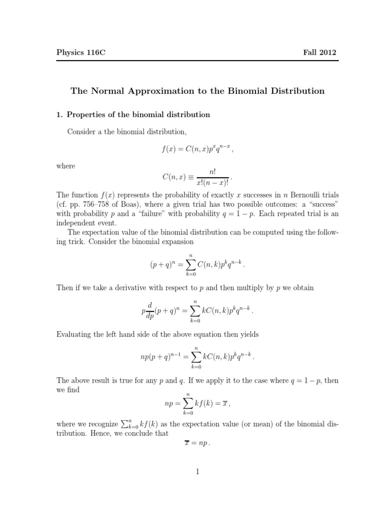 The Normal Approximation To The Binomial Distribution Download Free