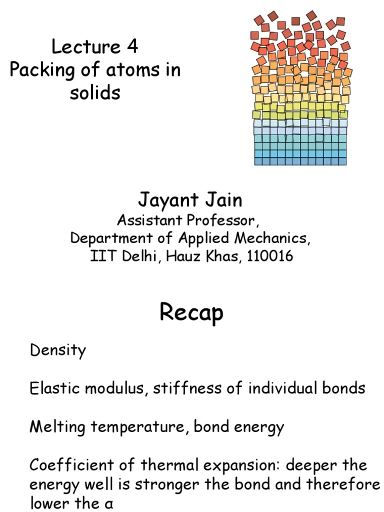 Packing of Atoms in Solids: Assistant Professor, Department of Applied ...