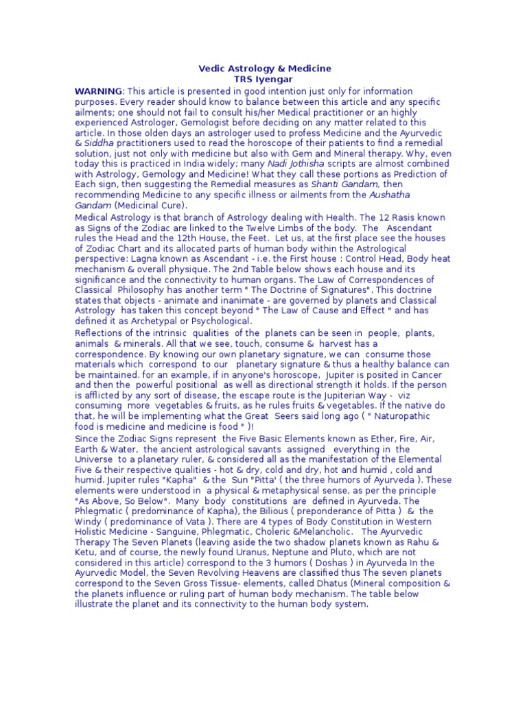 Astrology Medicine | PDF | Ayurveda | Planets In Astrology