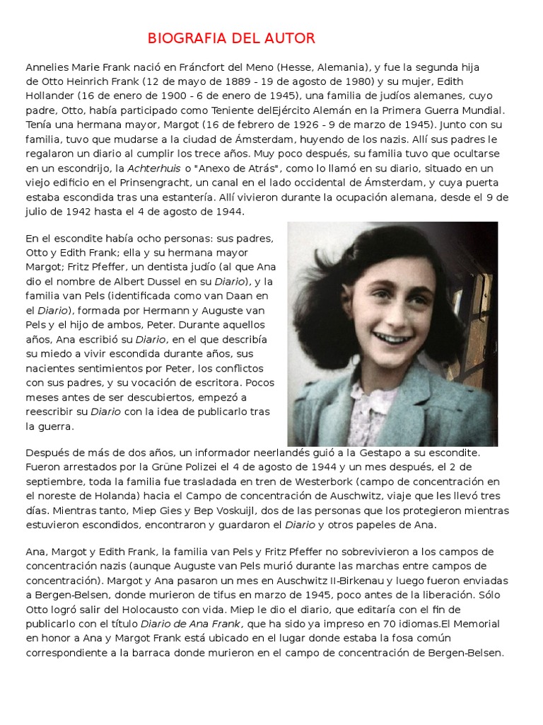 Biografía de Ana Frank y su legado | PDF | Anne Frank | Segunda Guerra ...