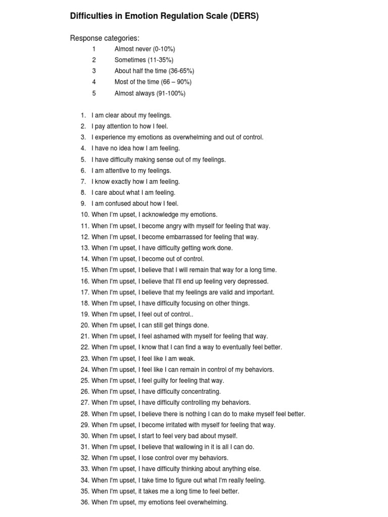 Difficulties in Emotion Regulation Scale DERS | PDF