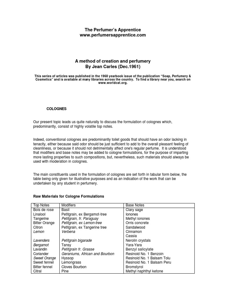 Jean Carles' Cologne Formulation Guide | PDF