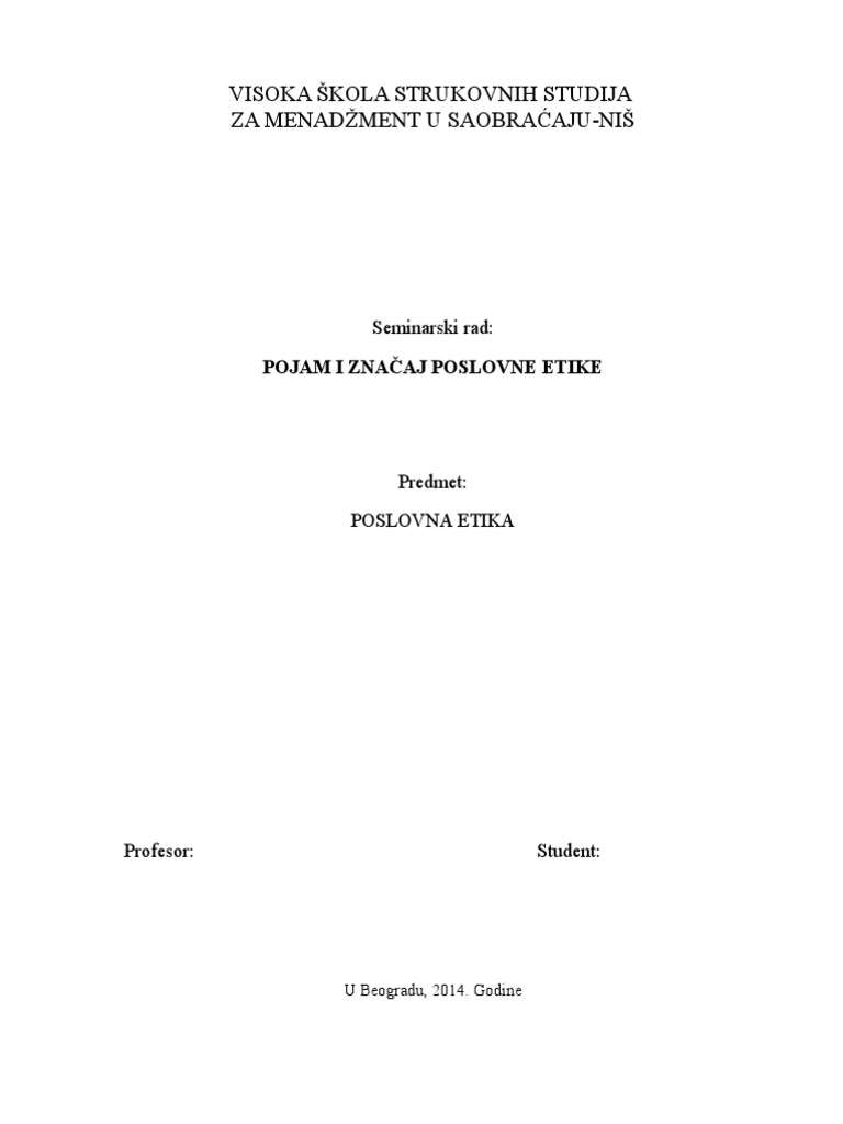 Poslovna Etika Seminarski Rad | PDF