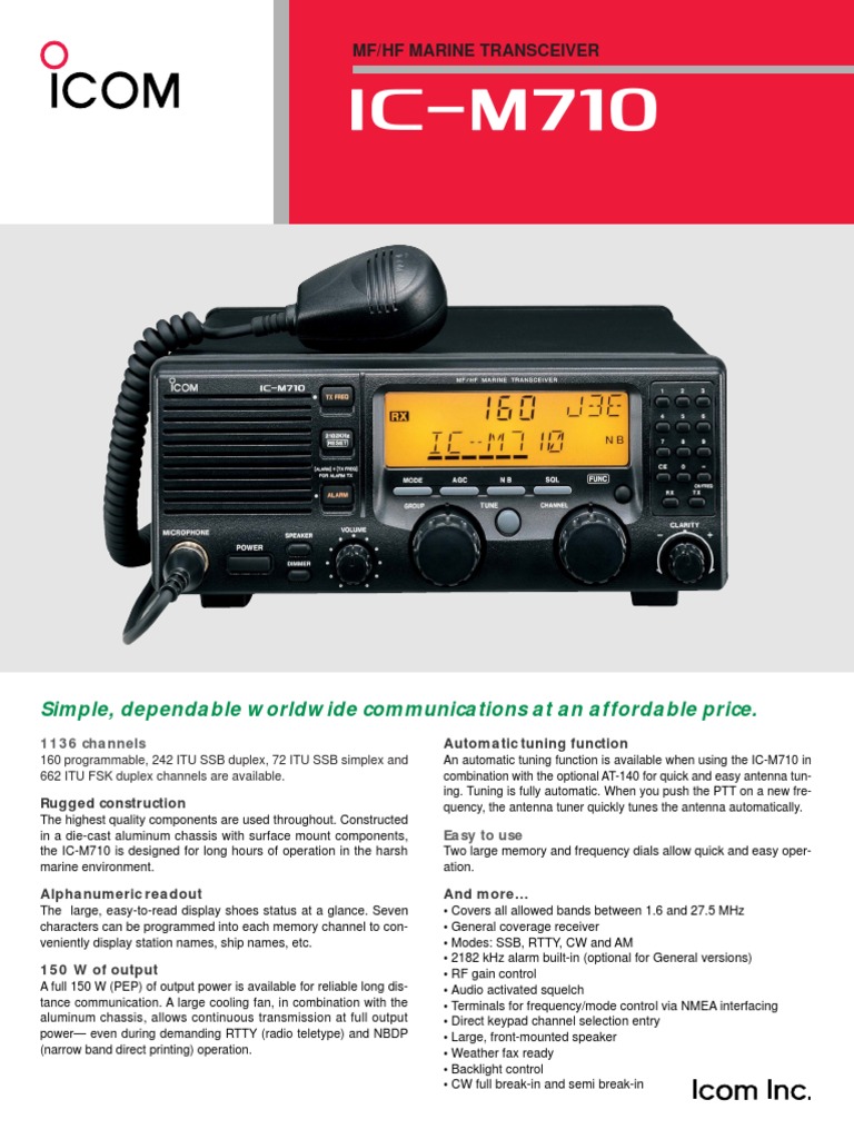 Icom - M-710 Marine Transceiver Brochure | PDF | Antenna (Radio) | Wireless