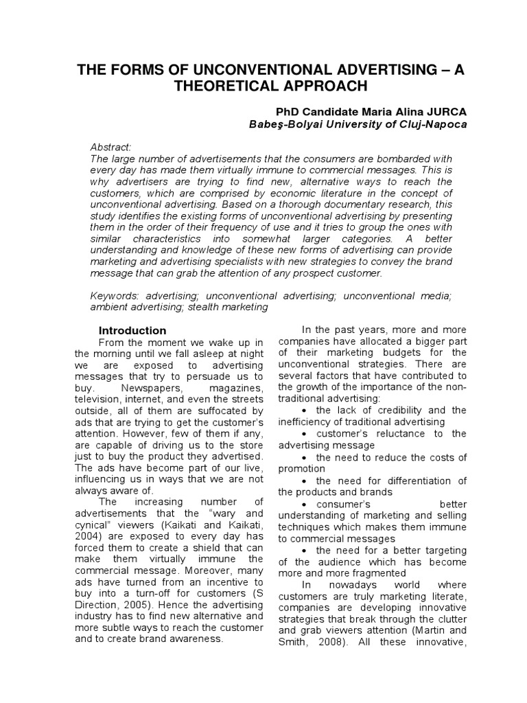 Forms of Unconventional Advertising | PDF | Advertising | Brand
