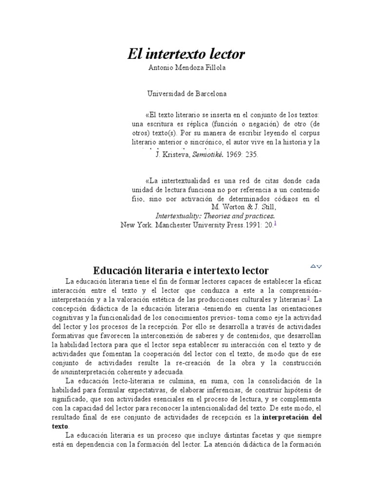 Educación Literaria e Intertexto Lector | PDF | Intertextualidad | Metodología filosófica