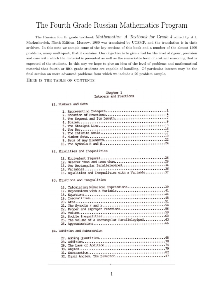 The Fourth Grade Russian Mathematics Program | PDF | Percentage | Speed