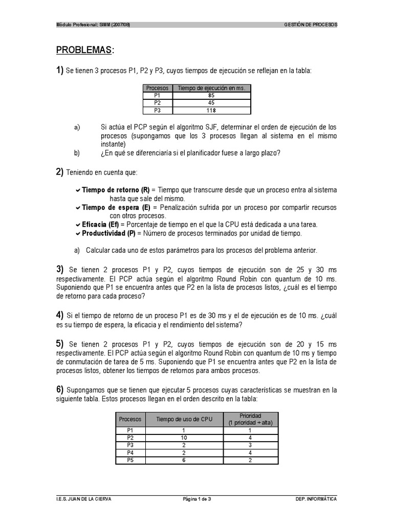 Ejercicio Gestión Procesos 1 | PDF | Algoritmos y Estructuras de Datos | Matemáticas Aplicadas