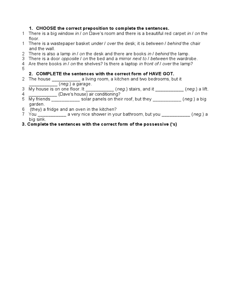 CHOOSE The Correct Preposition To Complete The Sentences | PDF | Home ...