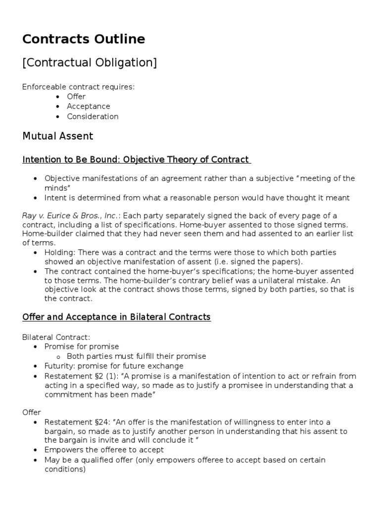 Mutual Assent in Contract Law | PDF | Offer And Acceptance | Law Of Agency