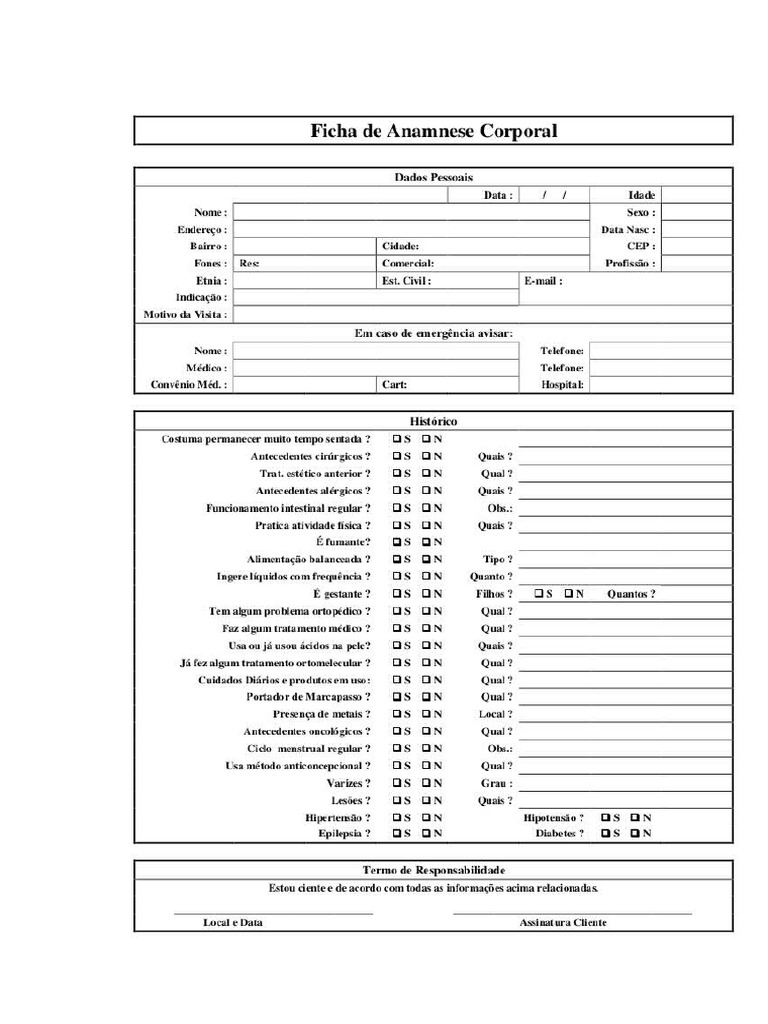Ficha de Anamnese Corporal | PDF