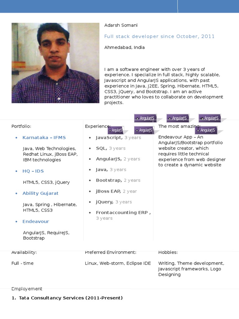 Resume Adarsh Angularjs Full Stack | PDF | Web Application | Angular Js