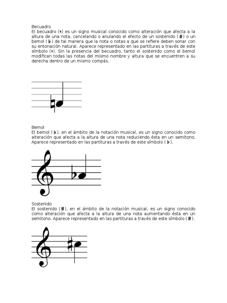 Alteraciones Musicales: Becuadro, Bemol y Sostenido | PDF | Arte
