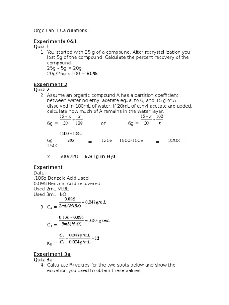 Orgo Lab 1 Calculations | PDF | Applied And Interdisciplinary Physics ...