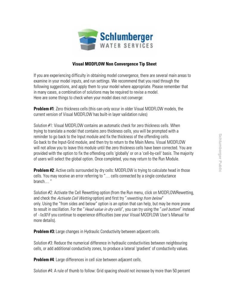 Modflow Non Convergence Tip Sheet | PDF | Computing | Software