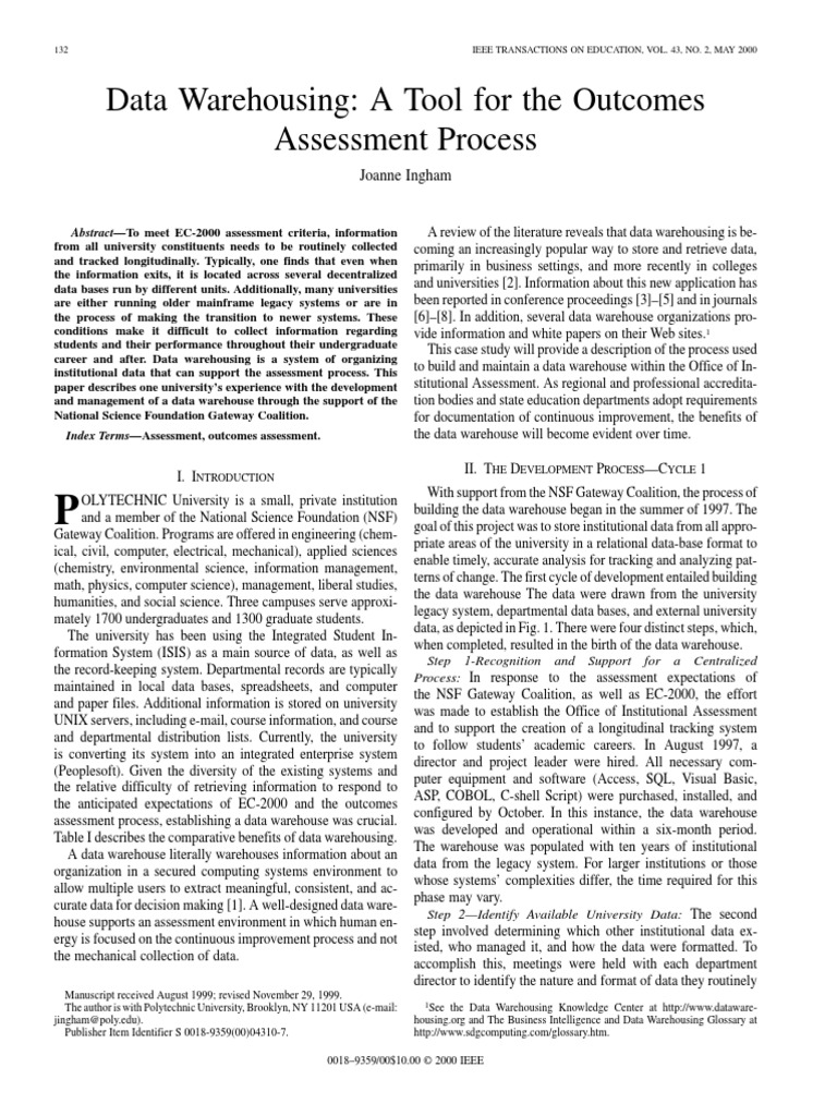 Data Warehousing: A Tool For The Outcomes Assessment Process | PDF ...