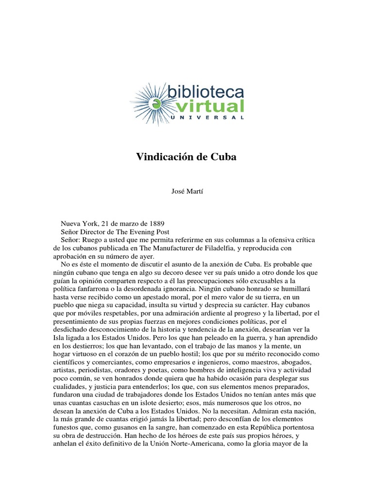 Vindicación de Cuba | PDF | Cuba | Libertad