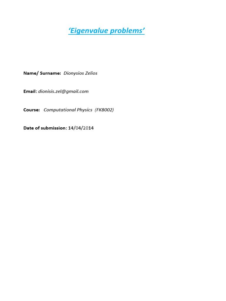 Eigenvalue Problems (Inverse Power Iteration With Shift Routine) | PDF | Eigenvalues And ...