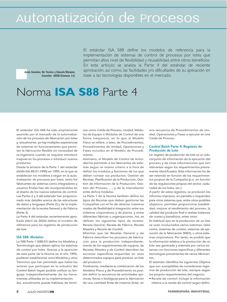 Norma Isa s88 Procesos Batch | PDF | Objeto (informática) | Información
