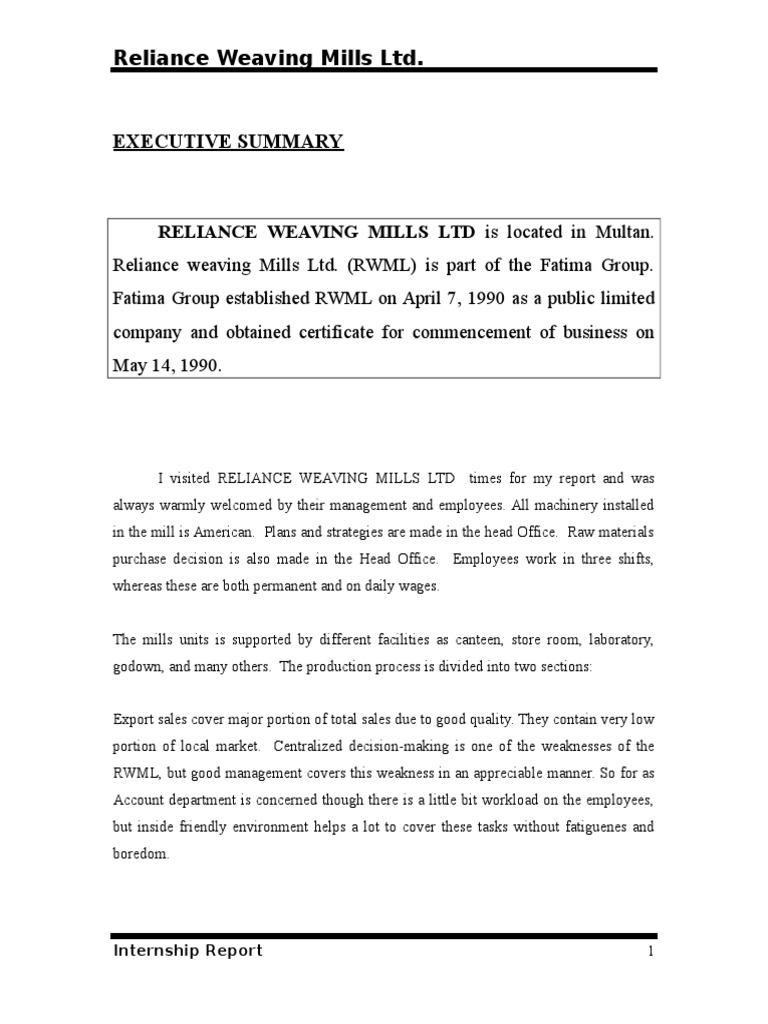Relience Weaving Mills LTD 2015 | PDF | Weaving | Market Liquidity