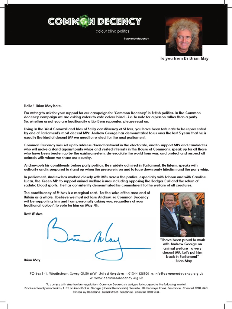 Brian May Supports Andrew George - Common Decency | PDF | House Of ...