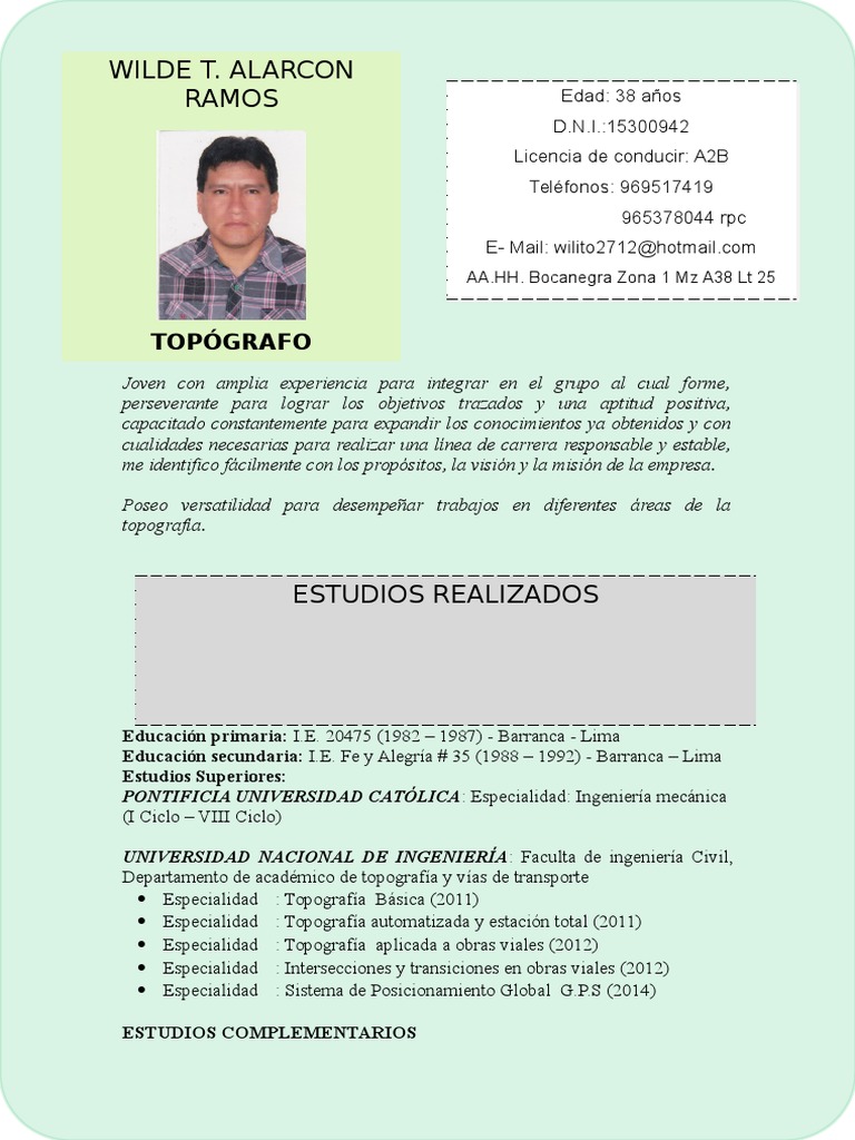 CV Topografo | PDF | Topografía | Educación más alta