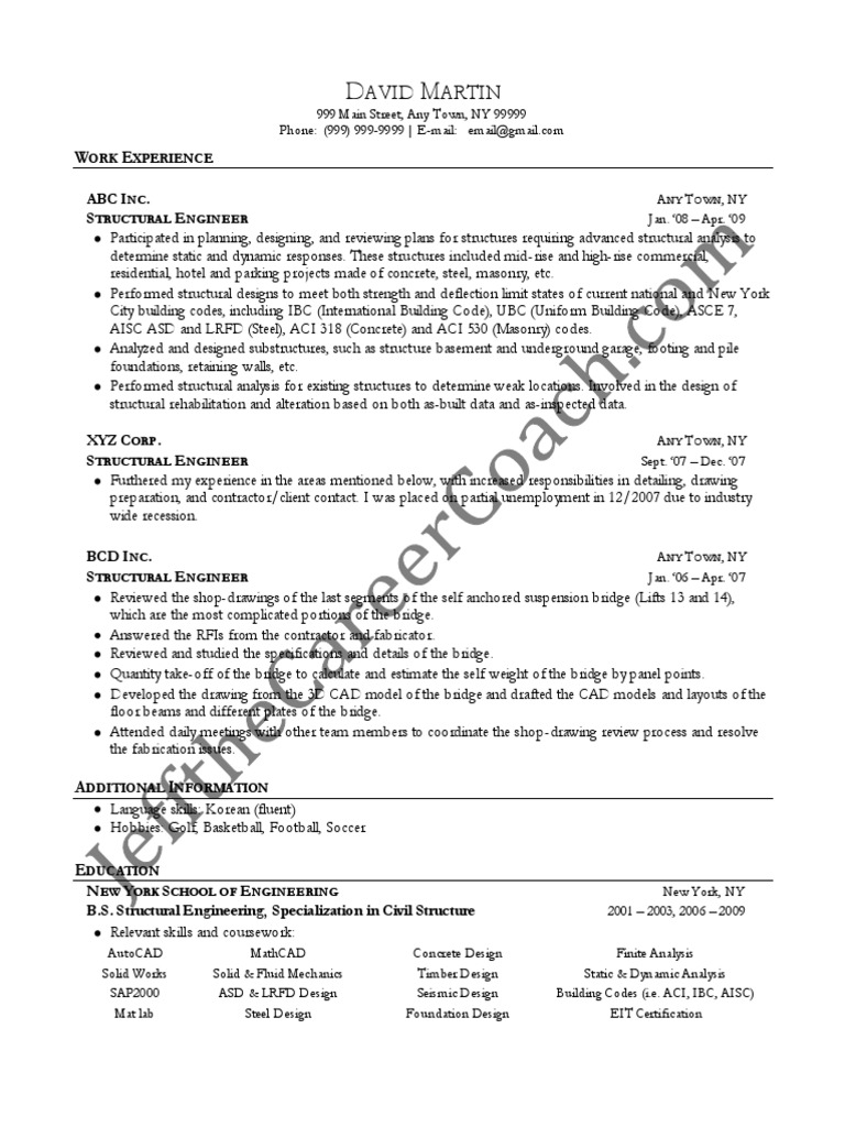 Structural Engineer Sample Resume | PDF