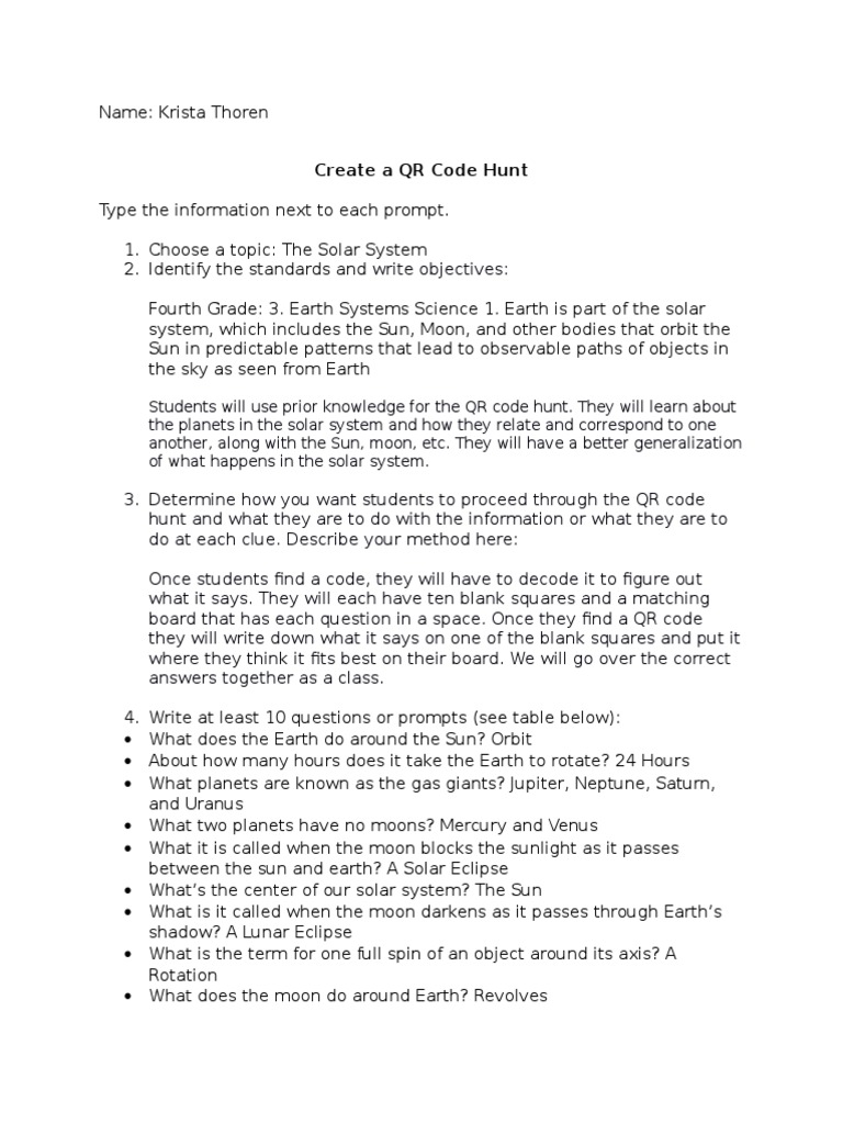QR Code Hunt: Solar System Exploration | PDF | Young Adult